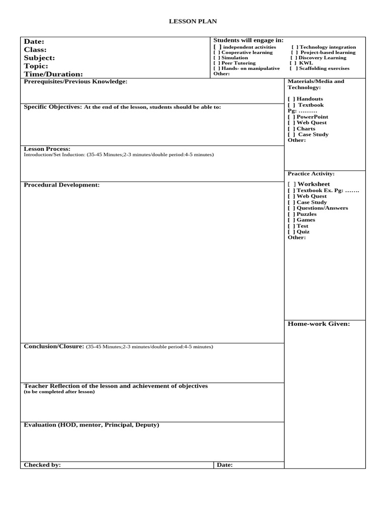 Lesson Plan Template 2021 | PDF