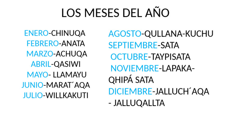 Los Meses Del Año en Aymara | PDF | Historia | Religión y espiritualidad