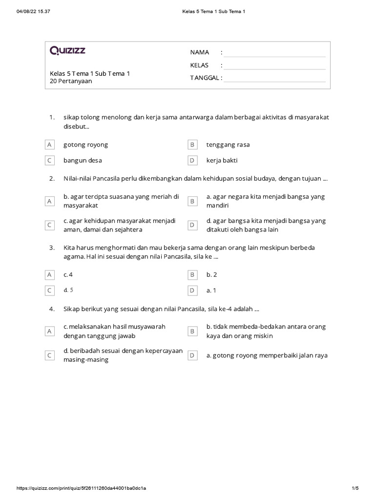 Kelas 5 Tema 1 Sub Tema 1 | PDF