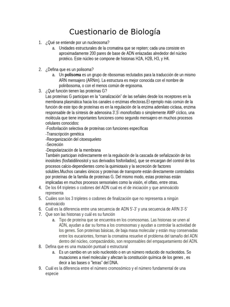 Cuestionario de Biologia | PDF