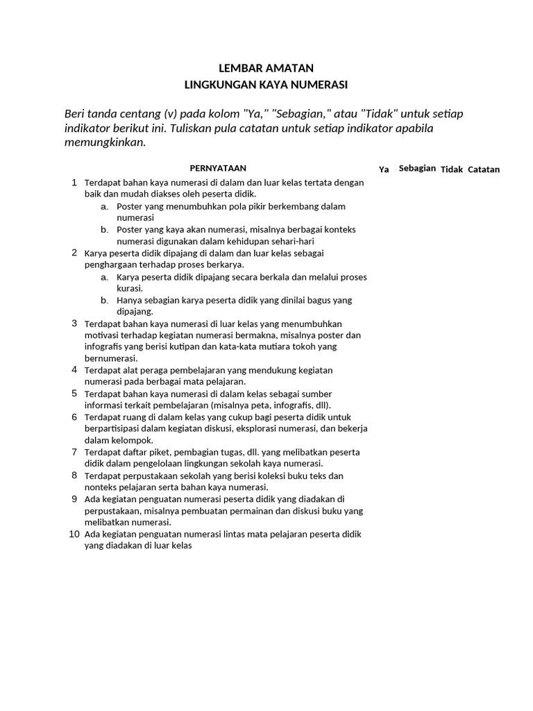 Lembar Amatan Numerasi | PDF | Kajian Bahasa Asing | Seni