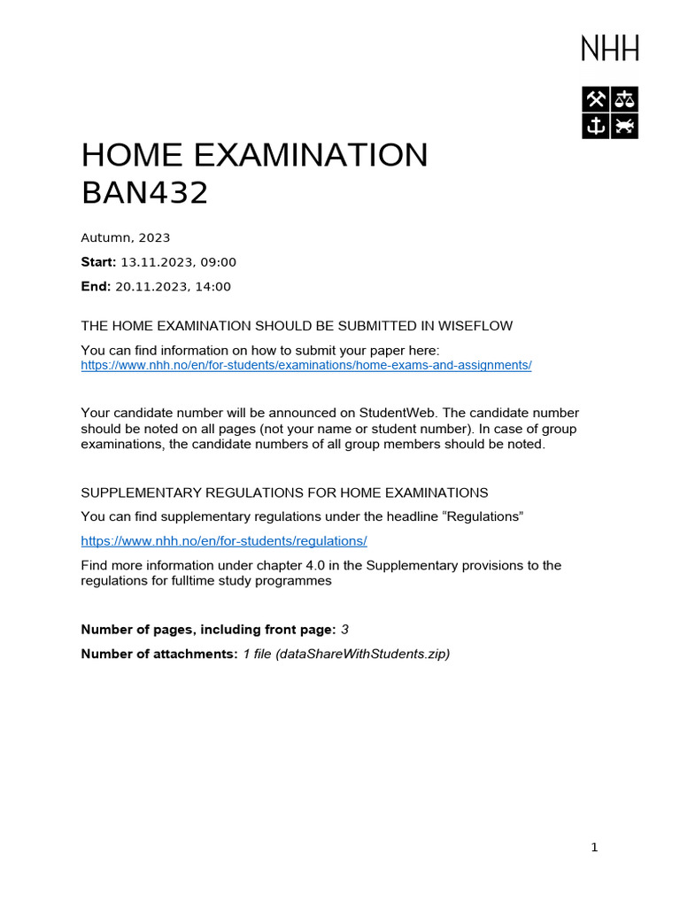 BAN432 Final Exam H23 | PDF