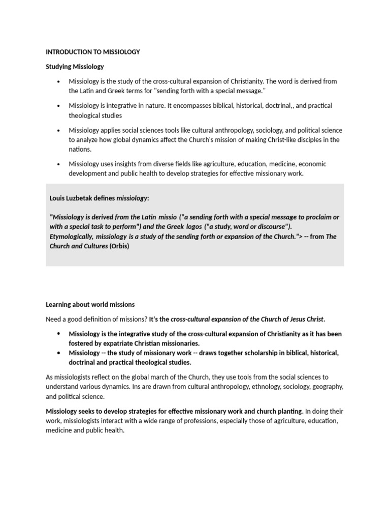 Introduction to Missiology Concepts | PDF | Jesus | Book Of Genesis