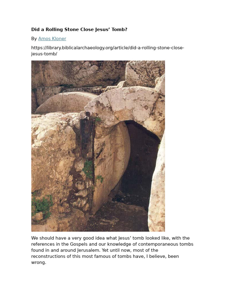 Did A Rolling Stone Close Jesus Tomb | PDF