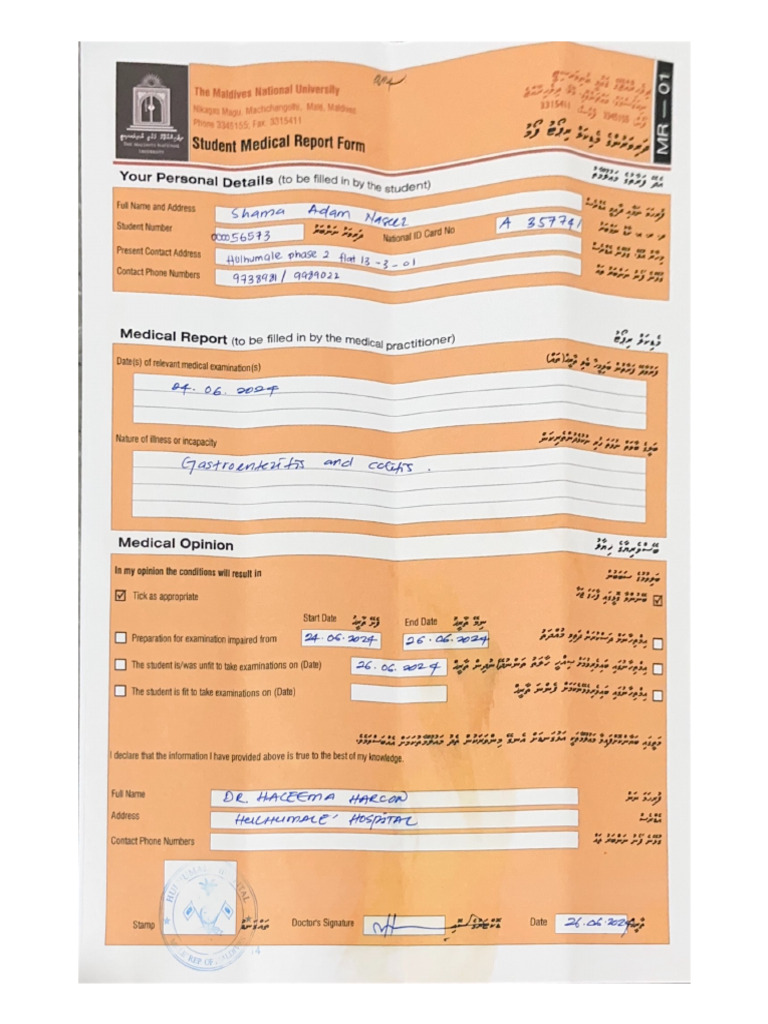 Student Medical Report Form | PDF