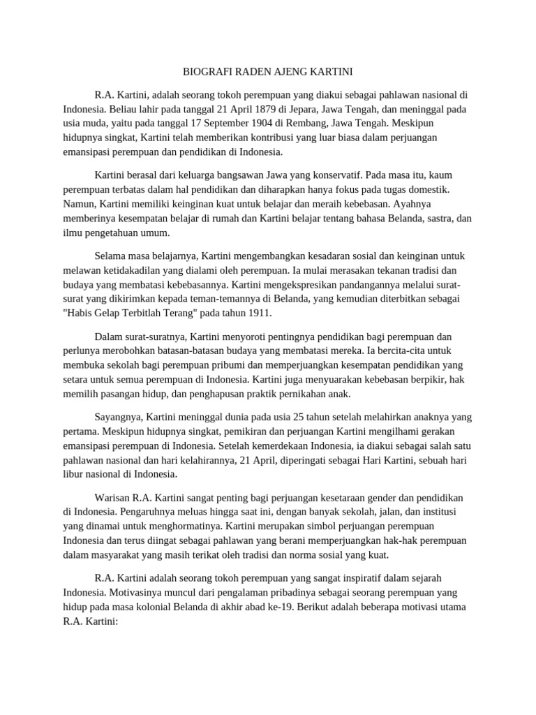 Biografi Raden Ajeng Kartini | PDF