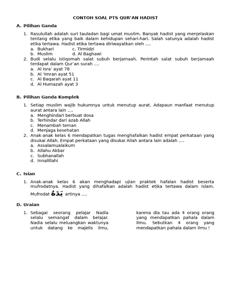 Contoh Soal PTS QH | PDF