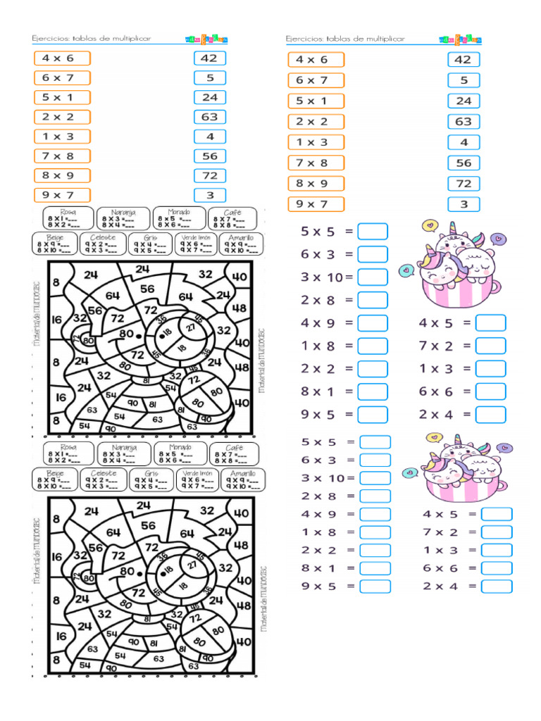 tablas ejercicios para tercero C | PDF