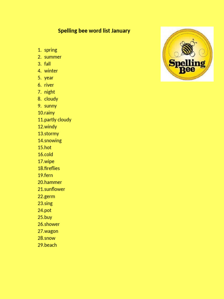 SPELLING BEE WORD LIST JANUARY | PDF