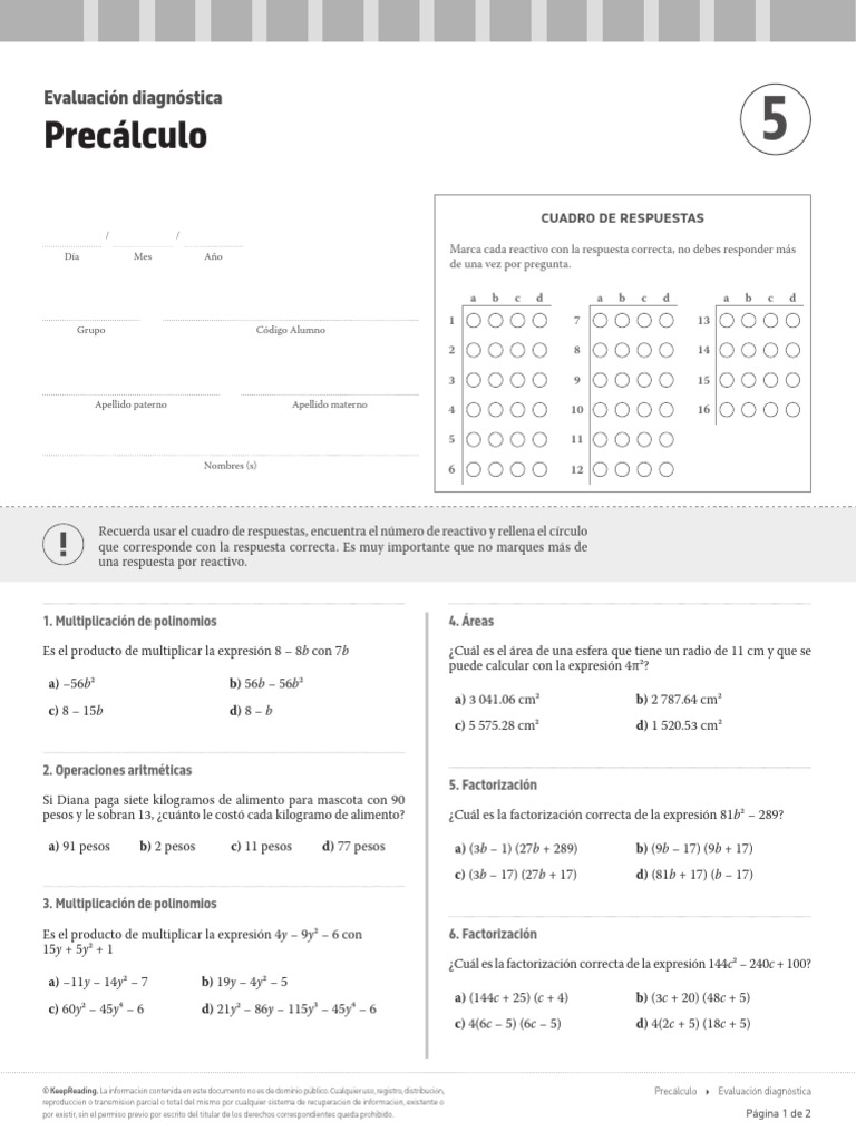 EvaDiag Precalculo | PDF