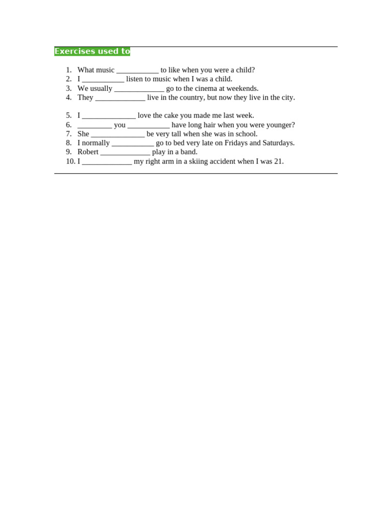 Used To Exercises | PDF