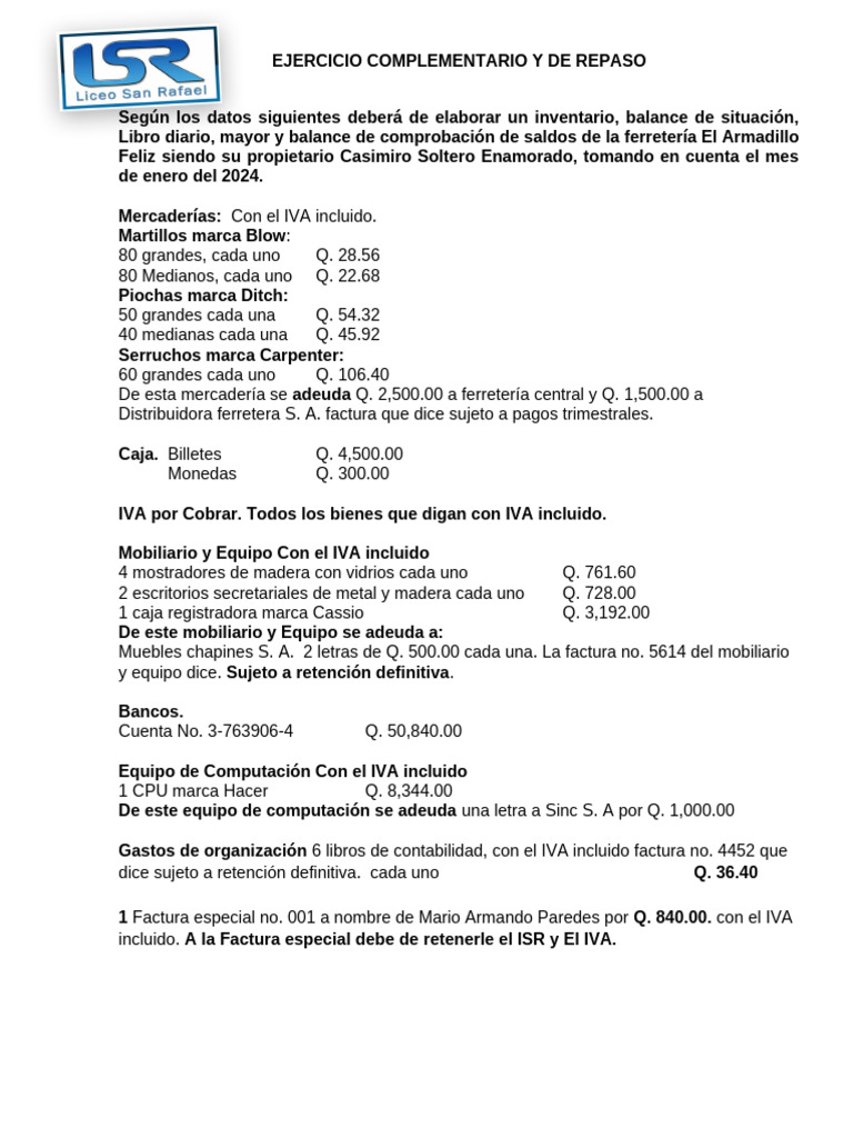 Ejercicio de Repaso y Final Unidad 4 Tercerp | PDF