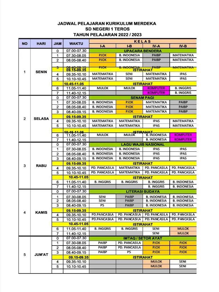 Pdf Jadwal Pelajaran Kurikulum Merdeka Terbaru 2 Compress Pdf