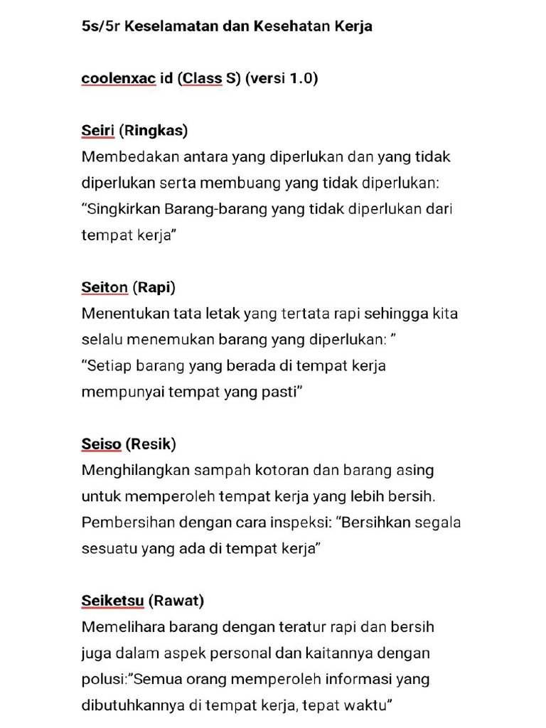 (K3) 5R Keselamatan Dan Kesehatan Kerja | PDF