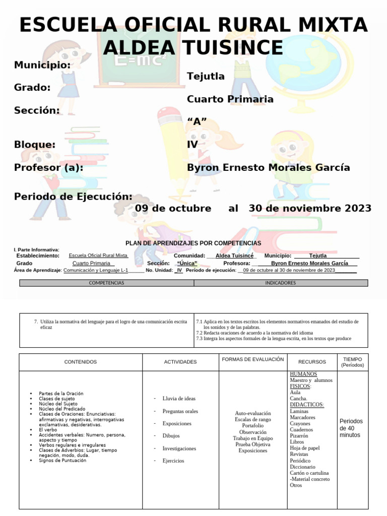 Plan Cuarto Iv Bloque 2023 | PDF