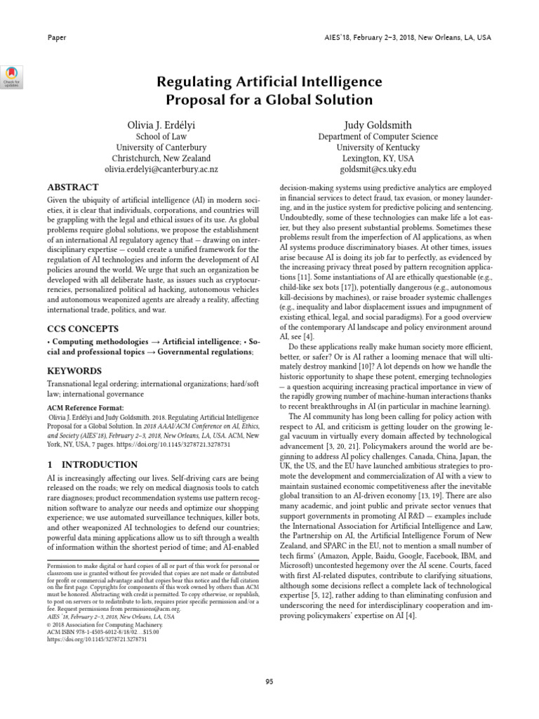 Regulating Artificial Intelligence Proposal For A Global Solution | PDF