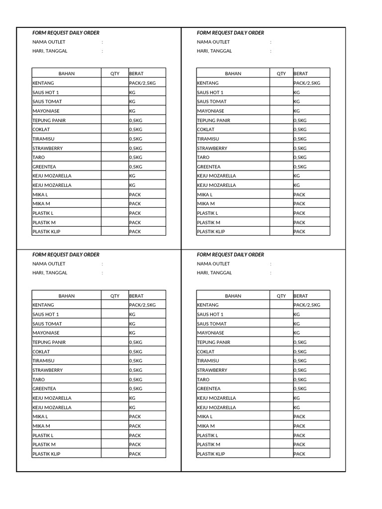 Form Request Daily Order | PDF