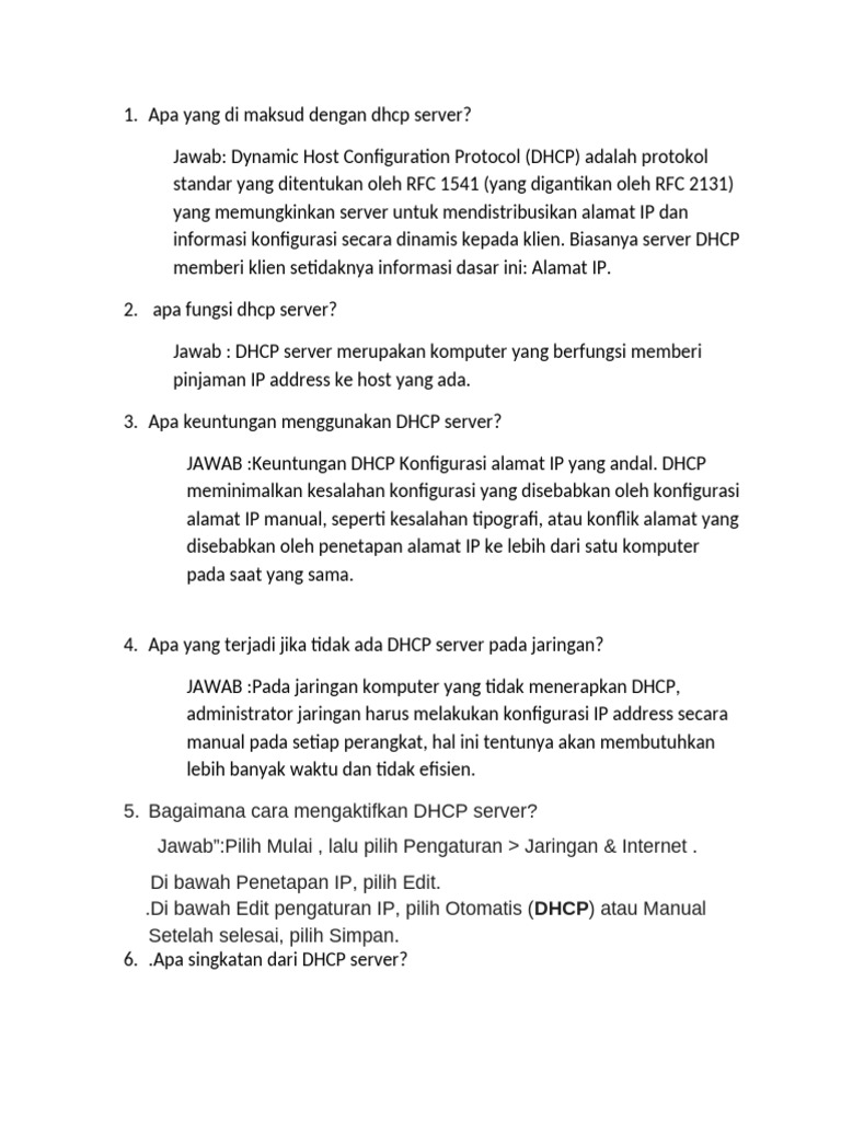 Apa Yang Di Maksud Dengan DHCP Server | PDF