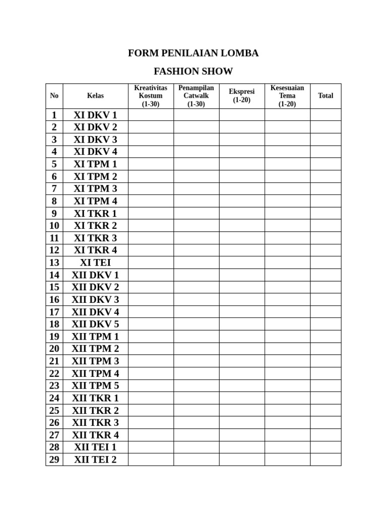 Form Penilaian Lomba | PDF
