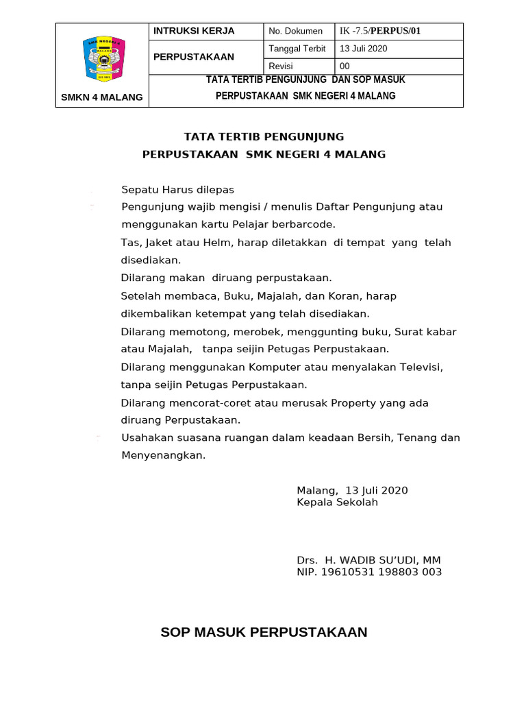 Tata Tertib Dan Sop Masuk Perpustakaan | PDF