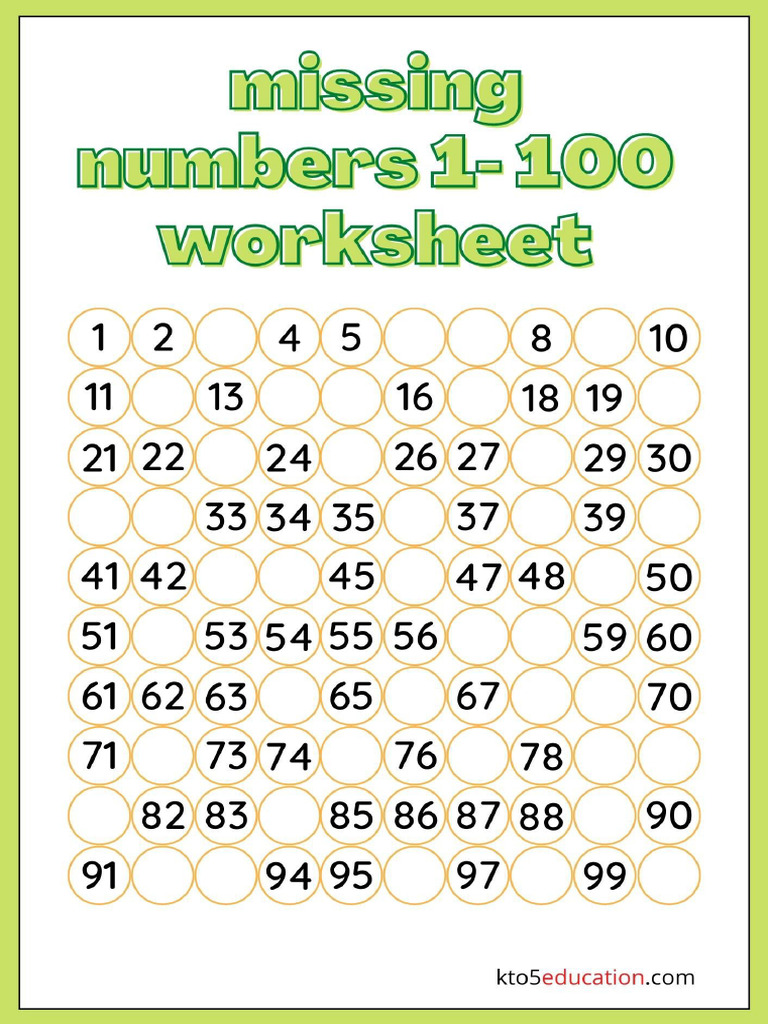 Missing Numbers 1 To 100 Worksheet | PDF