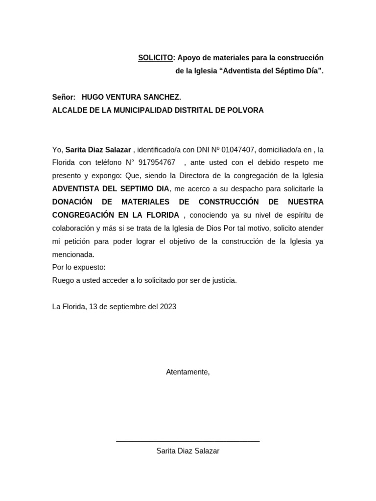 Solicitud Dirigida Al Alcalde | PDF