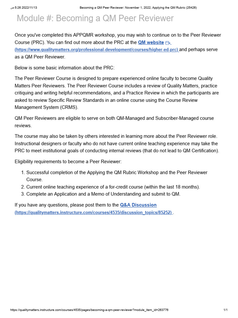 Becoming A QM Peer Reviewer - November 1, 2022, Applying The QM Rubric ...