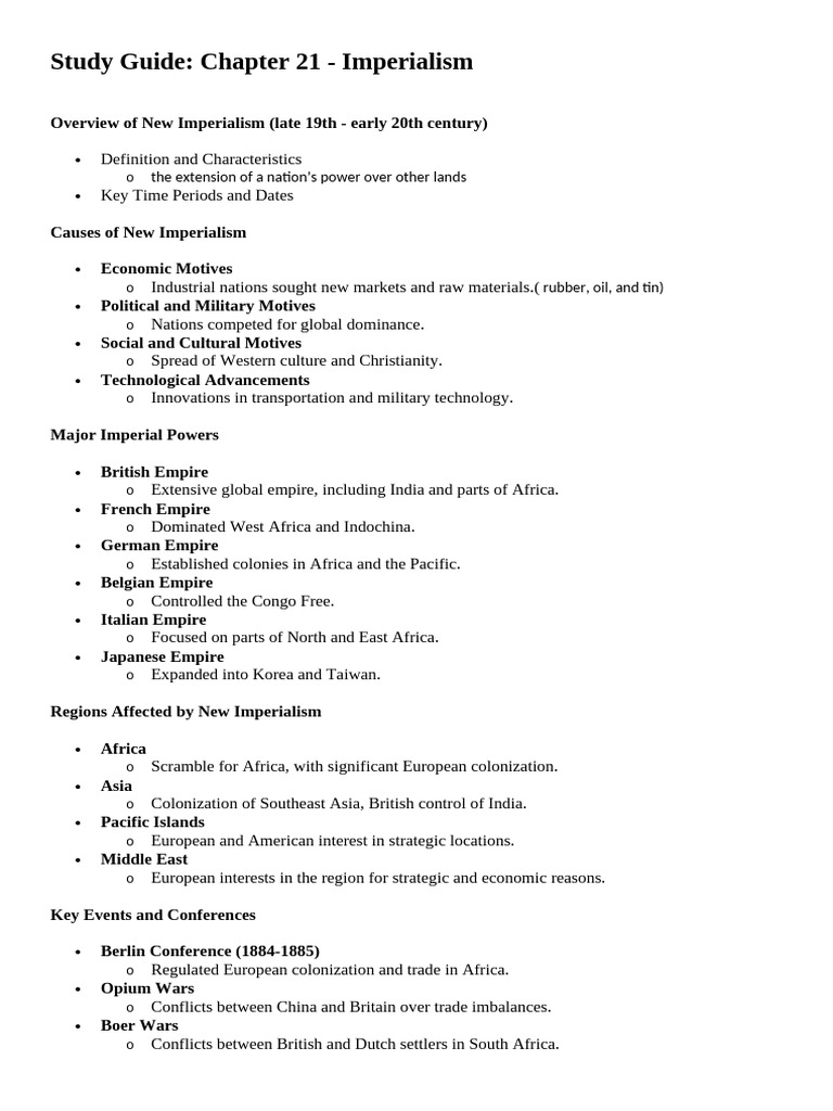 Study Guide - CH 21 New Imperialism 2024 | PDF