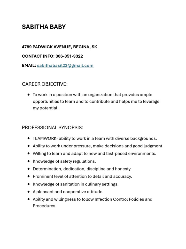 Resume Sabitha | PDF