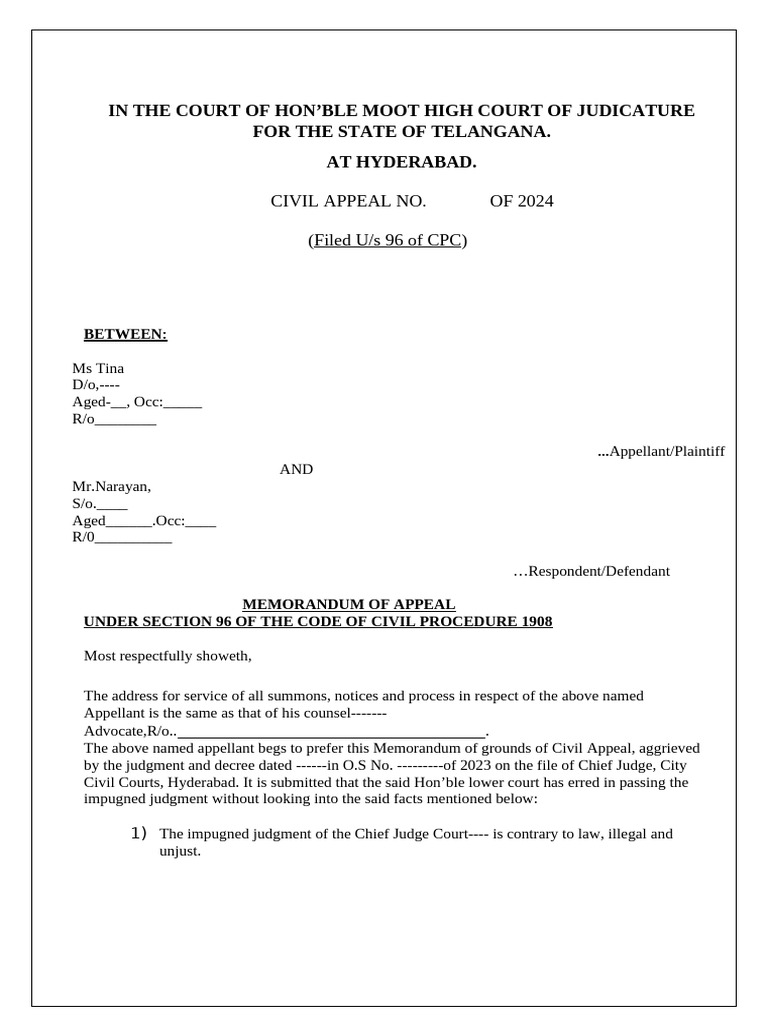 CIVIL APPEAL Format-2024 | PDF