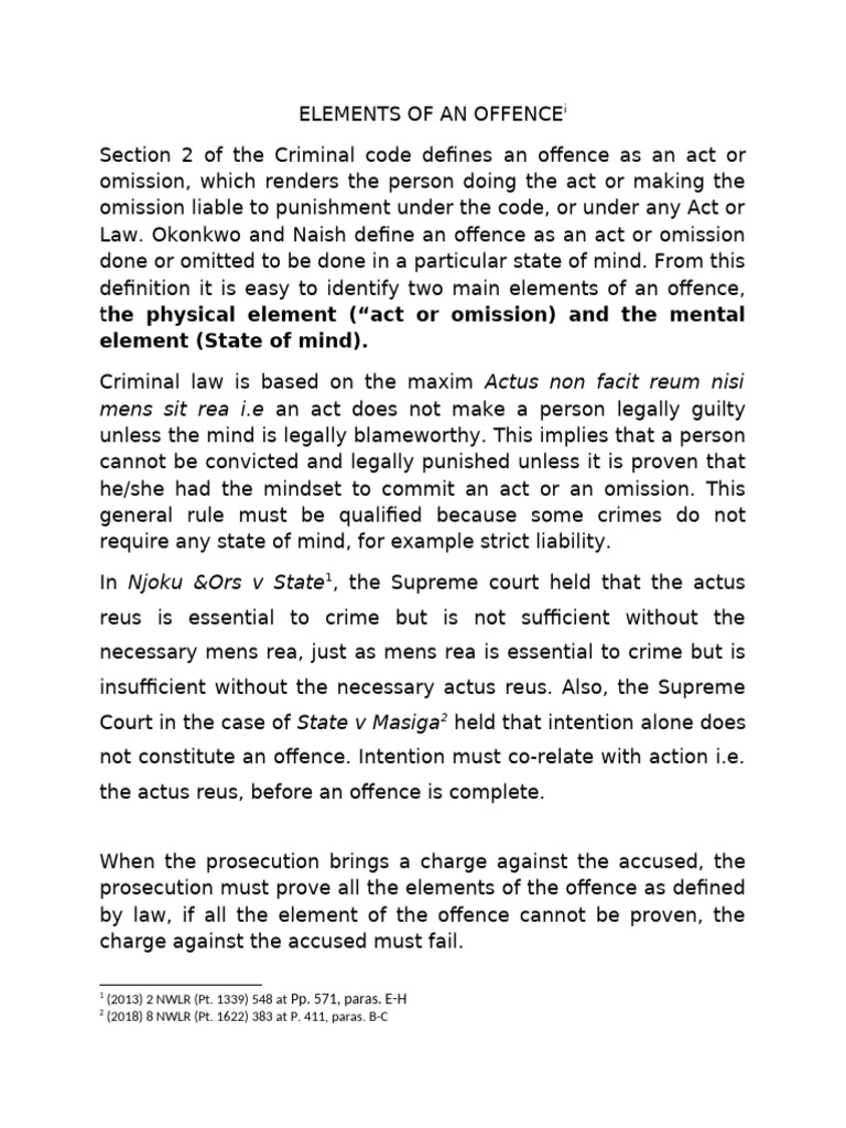 Elements of An Offence, 2021-20222 Session | PDF