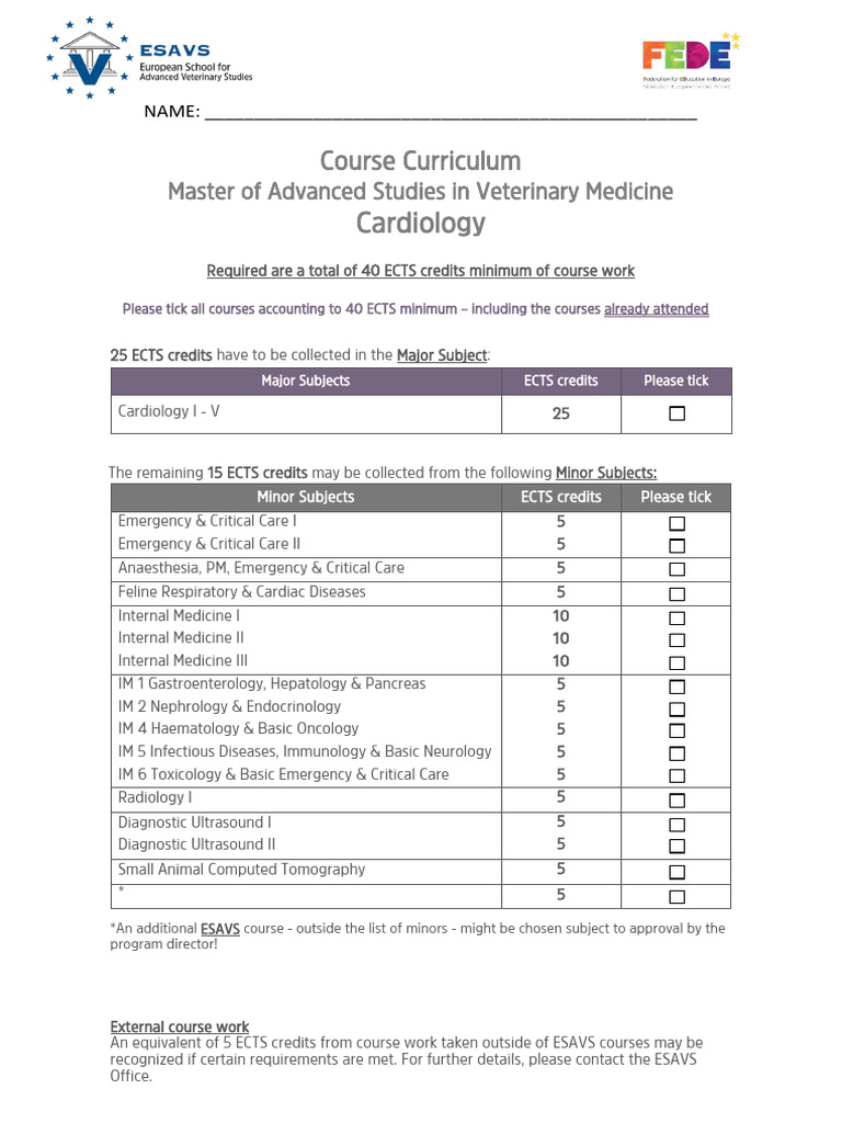 ESAVS Europe Master of Advanced Study Curriculum | PDF