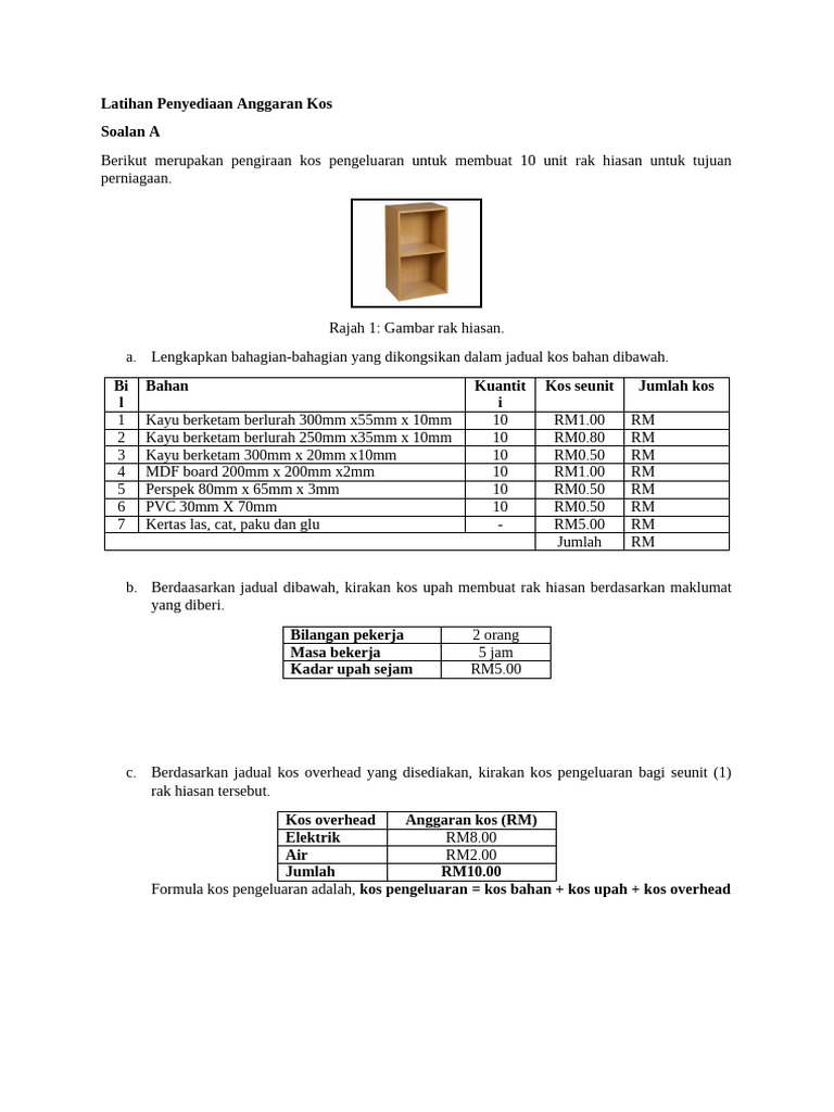 Latihan Penyediaan Anggaran Kos | PDF