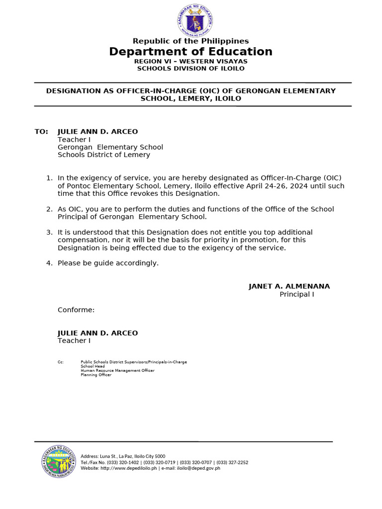 Designation As Oic | PDF