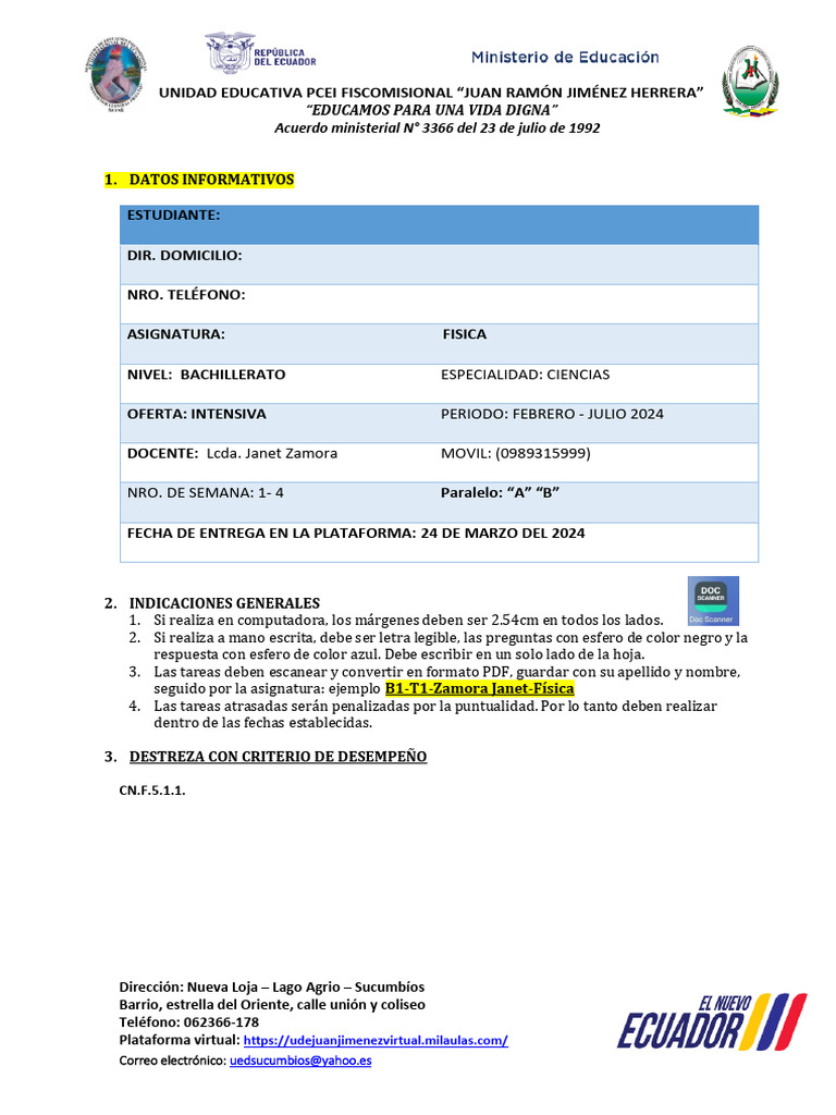 Tarea 1. Fisica-1ero | PDF