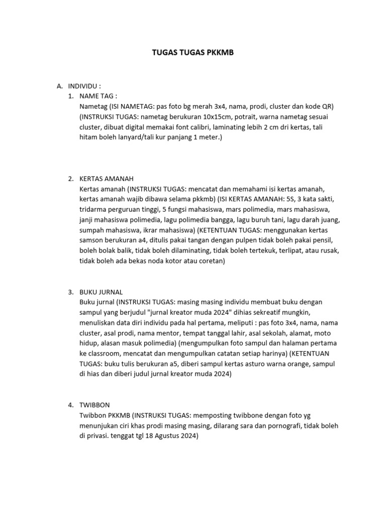 Tugas Tugas PKKMB | PDF