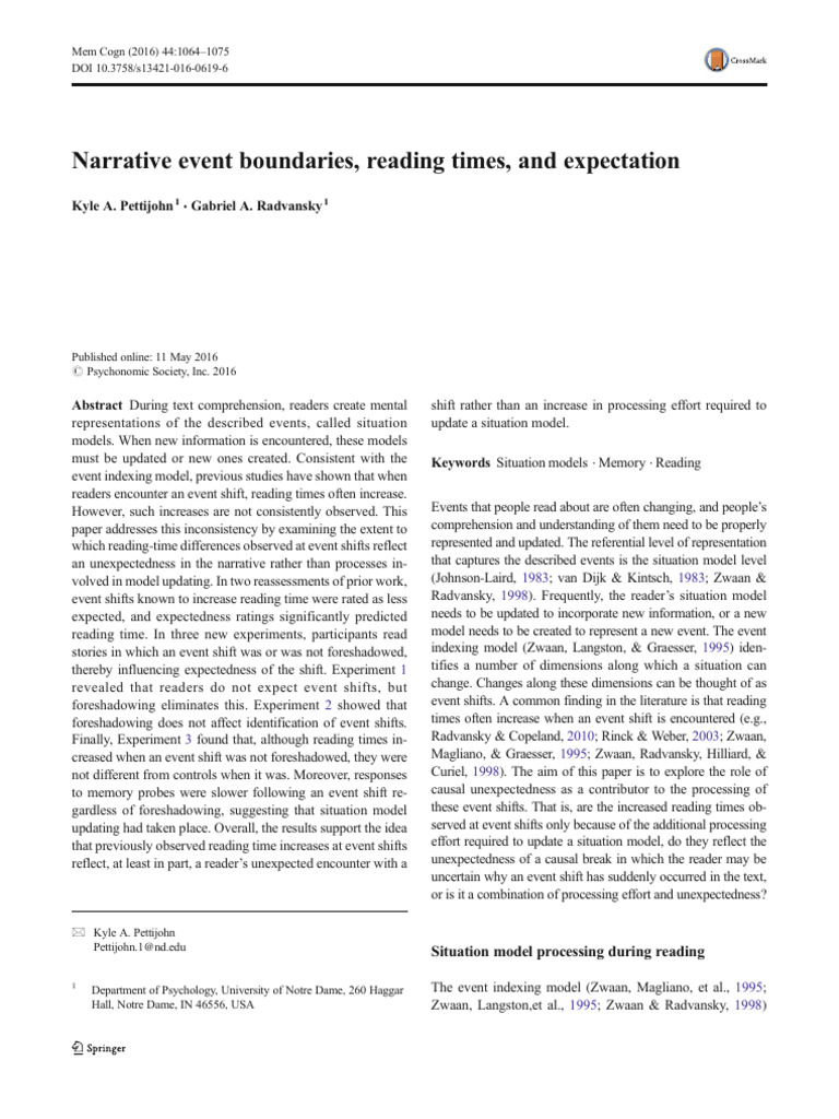 Narrative Event Boundaries, Reading Times, and Expectation: Situation ...