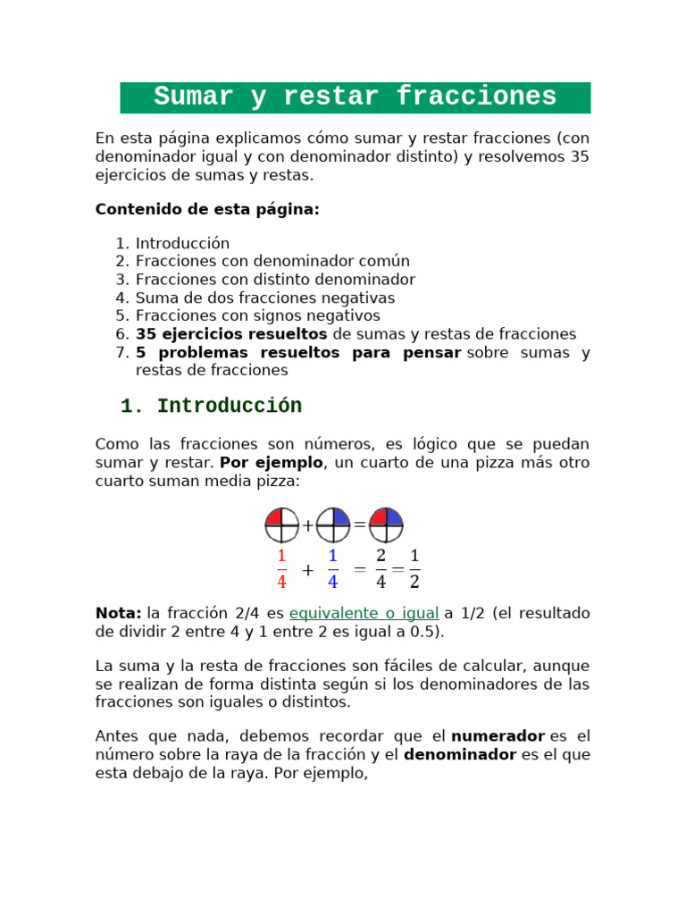 Sumar y Restar Fracciones | PDF