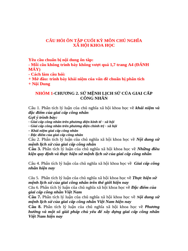 Ôn tập cuối kỳ- CNXH 5-6 | PDF