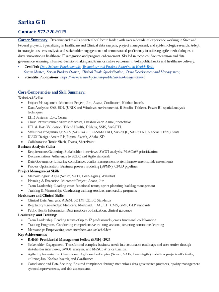Sarika G BA, Healthcare Analytics and PM | PDF
