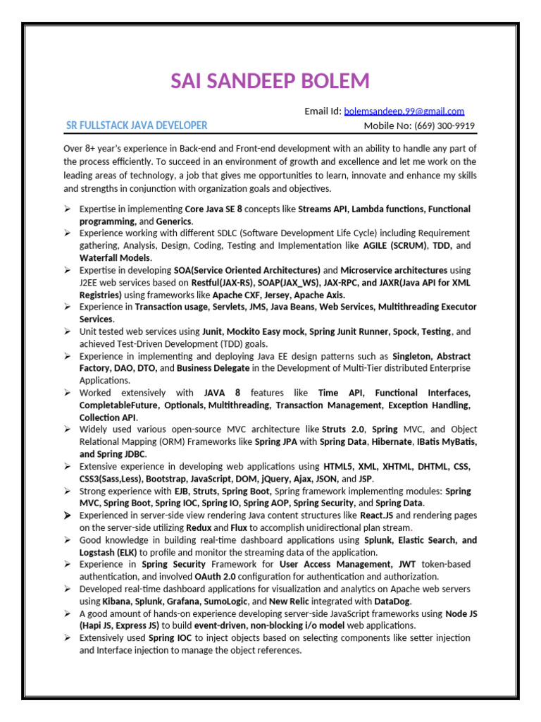 Sandeep Fullstackjava | PDF