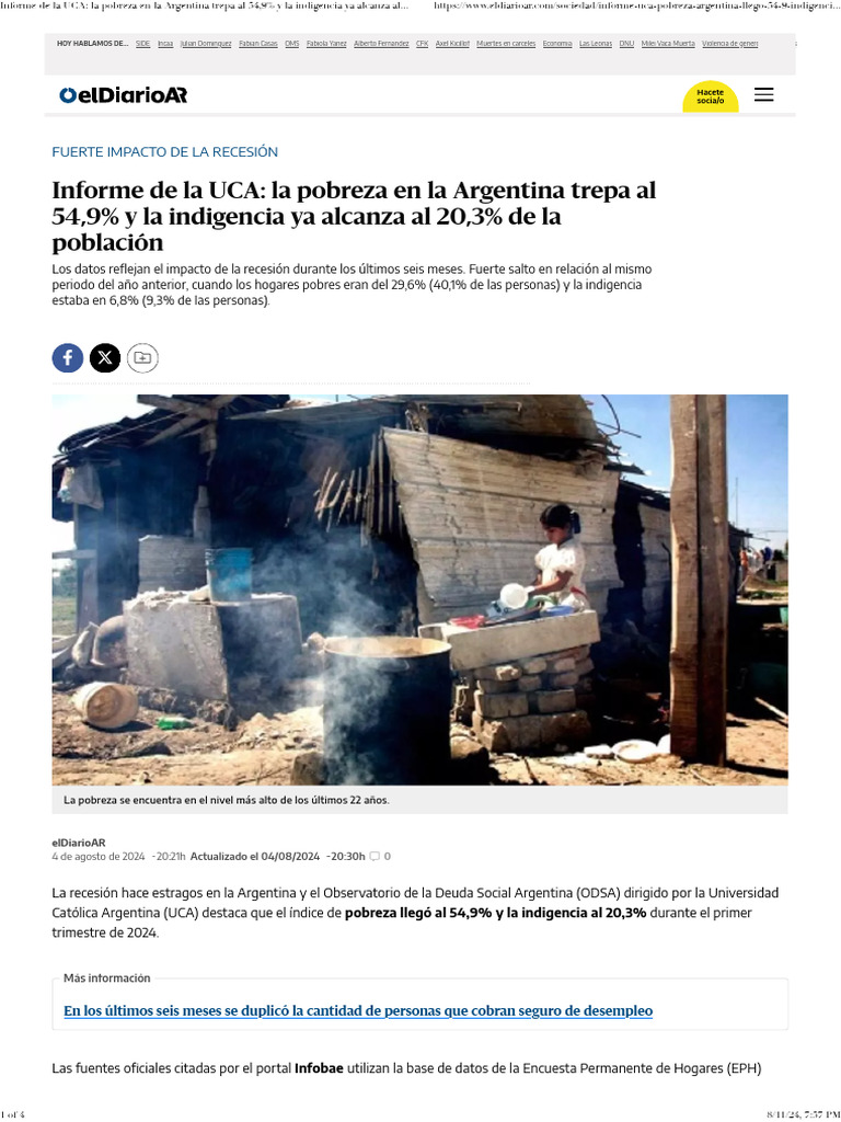 Informe De La Uca La Pobreza En La Argentina Trepa Al 549 Y La 1816