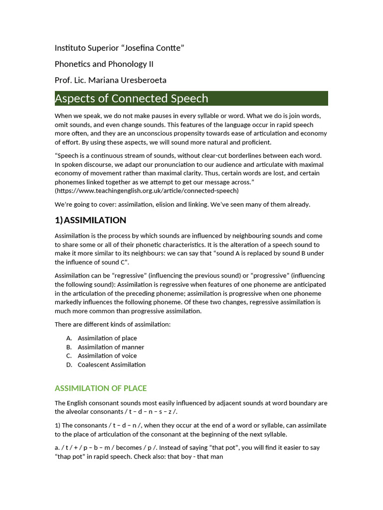 Aspects of Connected Speech 24 | PDF