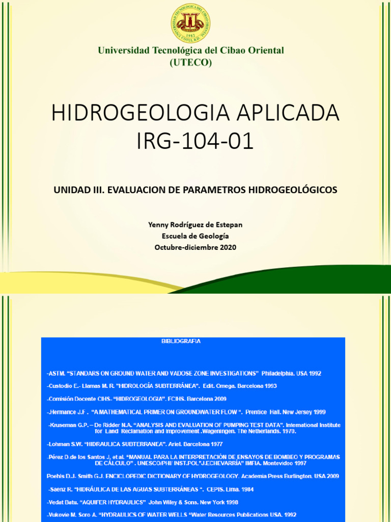 Unidad III. Evaluación de Parámetros Hidrogeológicos | PDF