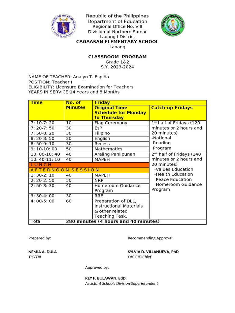 Classroom Program Catch Up Fridays | PDF | Teachers | Educational ...