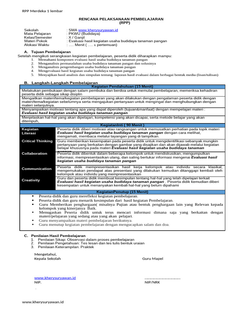 6 RPP 1 Lembar Budidaya Kls X-WWW - Kherysuryawan.id | PDF