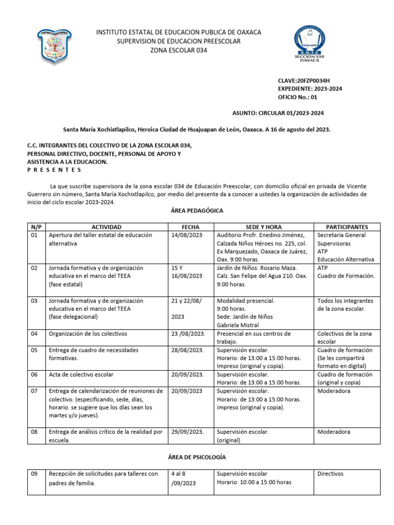 CIRCULAR 01 2023-2024 | PDF