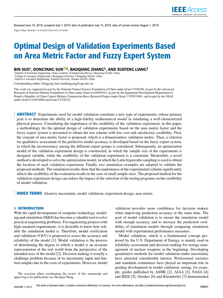 Optimal Design of Validation Experiments Based On Area Metric Factor and Fuzzy Expert System | PDF