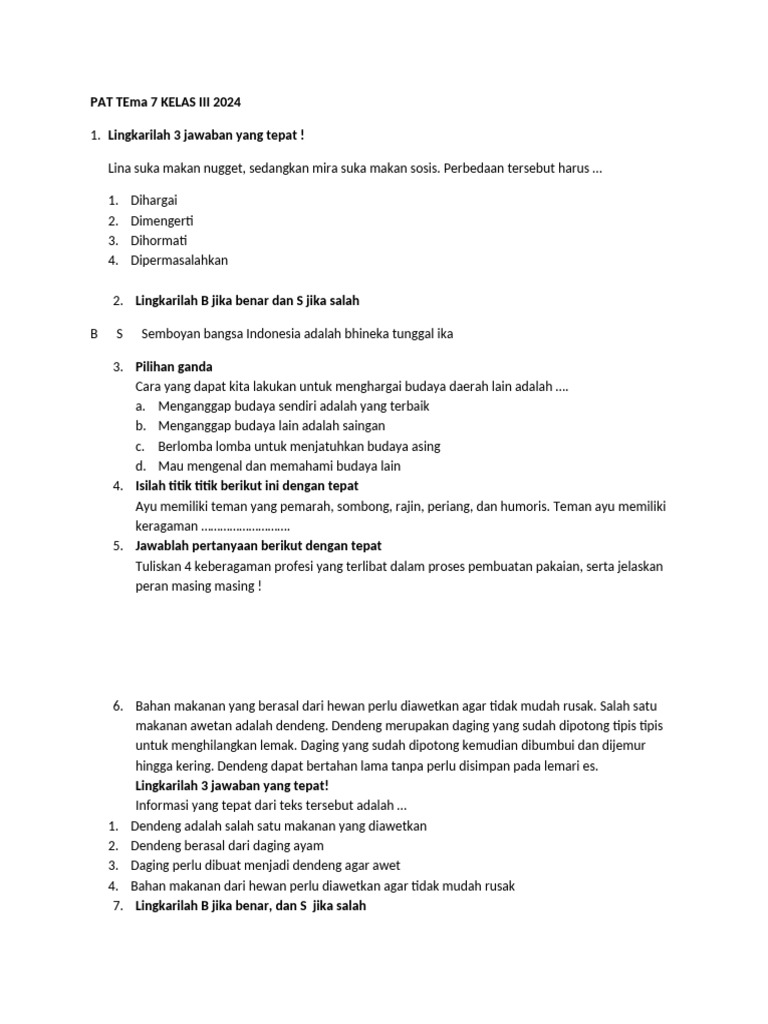 Pat Tema 7 Kelas III 2024 | PDF