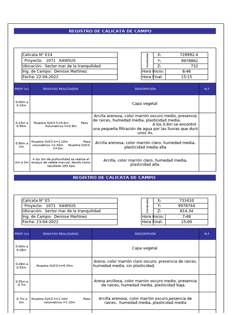 Registro Calicata | PDF